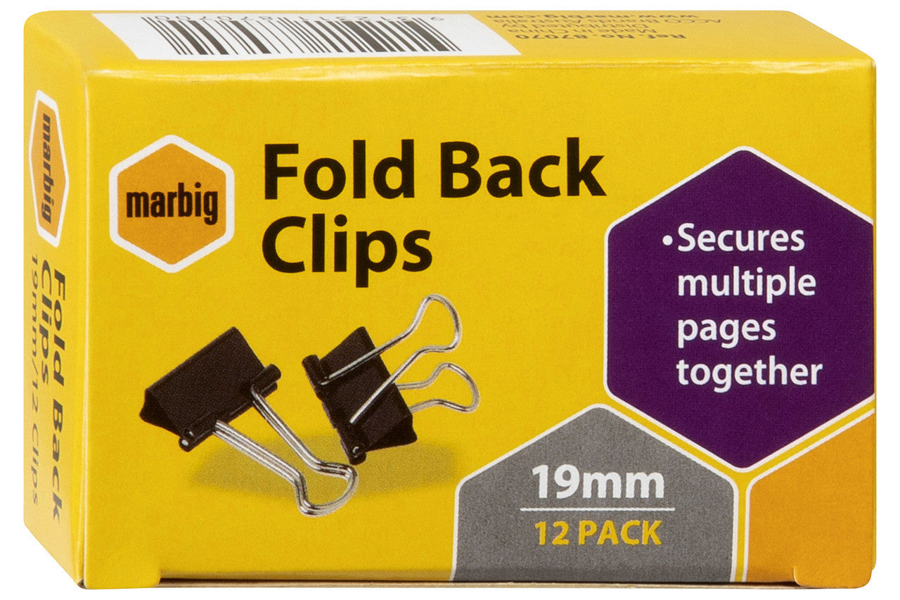 Marbig Fold Back Clips 19mm 12pk | Office Supplies – Rodney's Relics