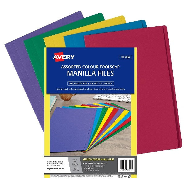 Avery Manilla Folders Foolscap Assorted Colours 10pk | Color-Coded ...