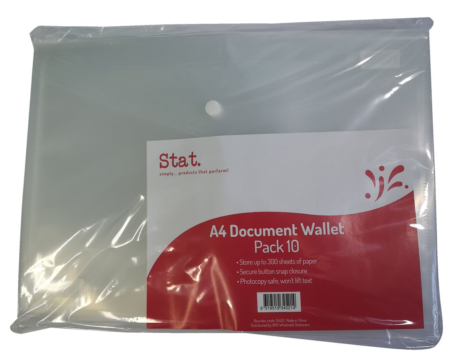 Stat A4 Document Wallets Clear Pack 10 | Button Closure | Rodney's Relics